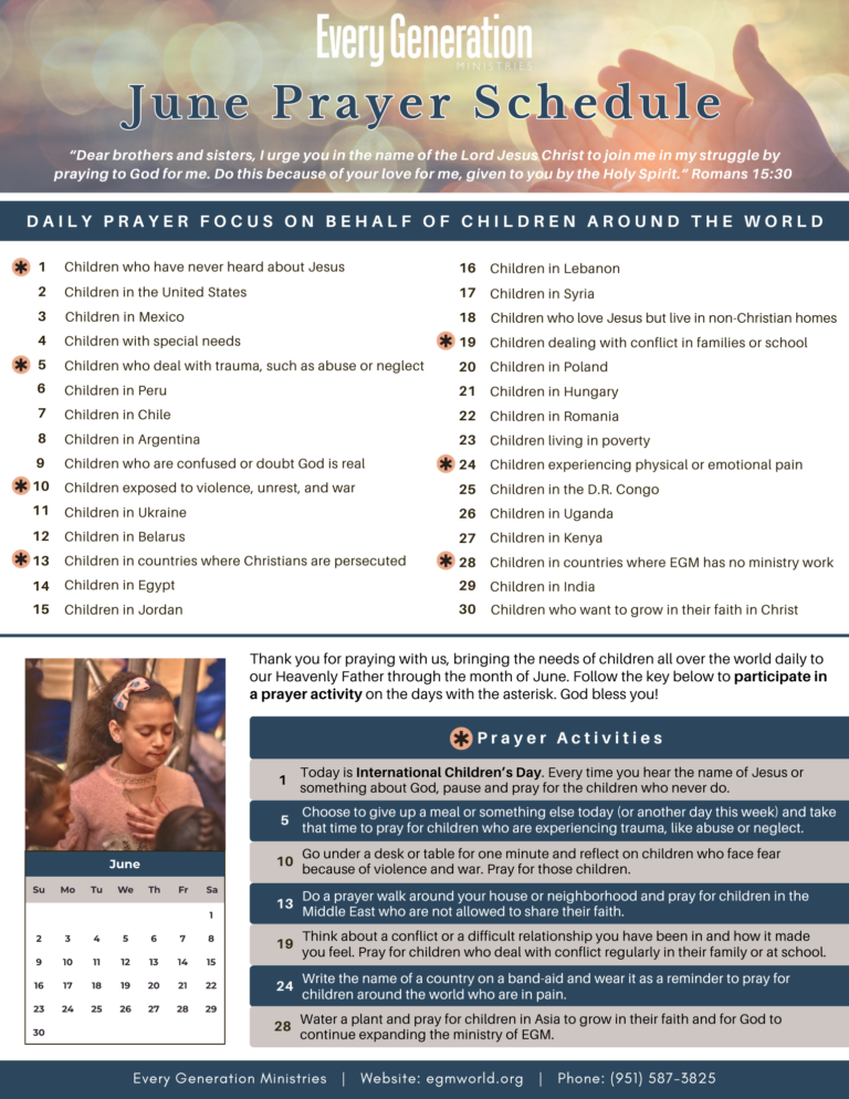 June Prayer Schedule - Every Generation Ministries